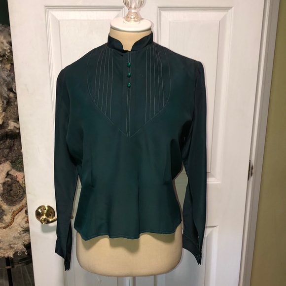 Tops | 194s Dark Green Acetate Rayon Womans Blouse | Poshmark